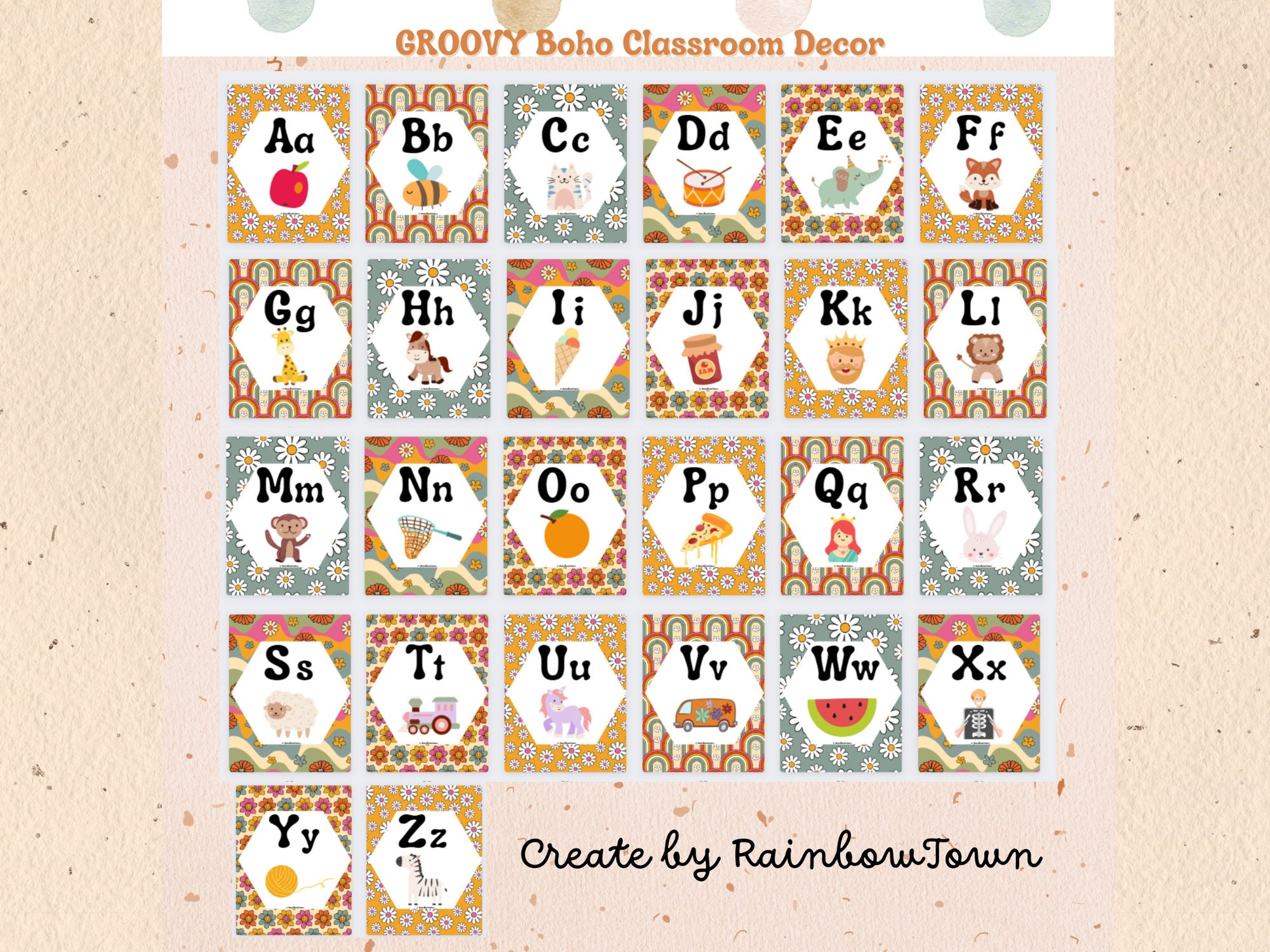 GROOVY BOHO Alphabet Posters BOHO Classroom Decor Editble - Etsy