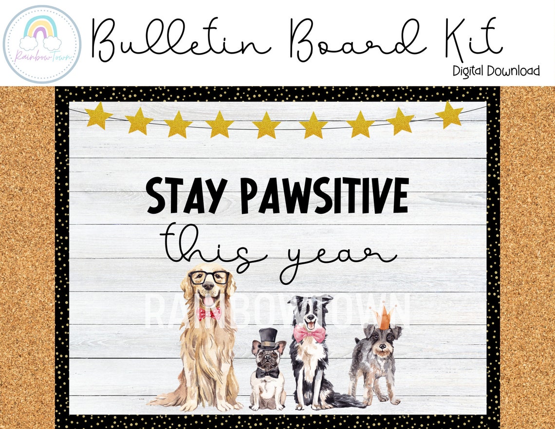 New Year January Bulletin Board Kit Door Decor Editable Dogs - Etsy