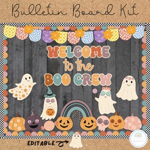 Retro Halloween Bulletin Board Kit or Door Decor | Cute Ghost Classroom ...