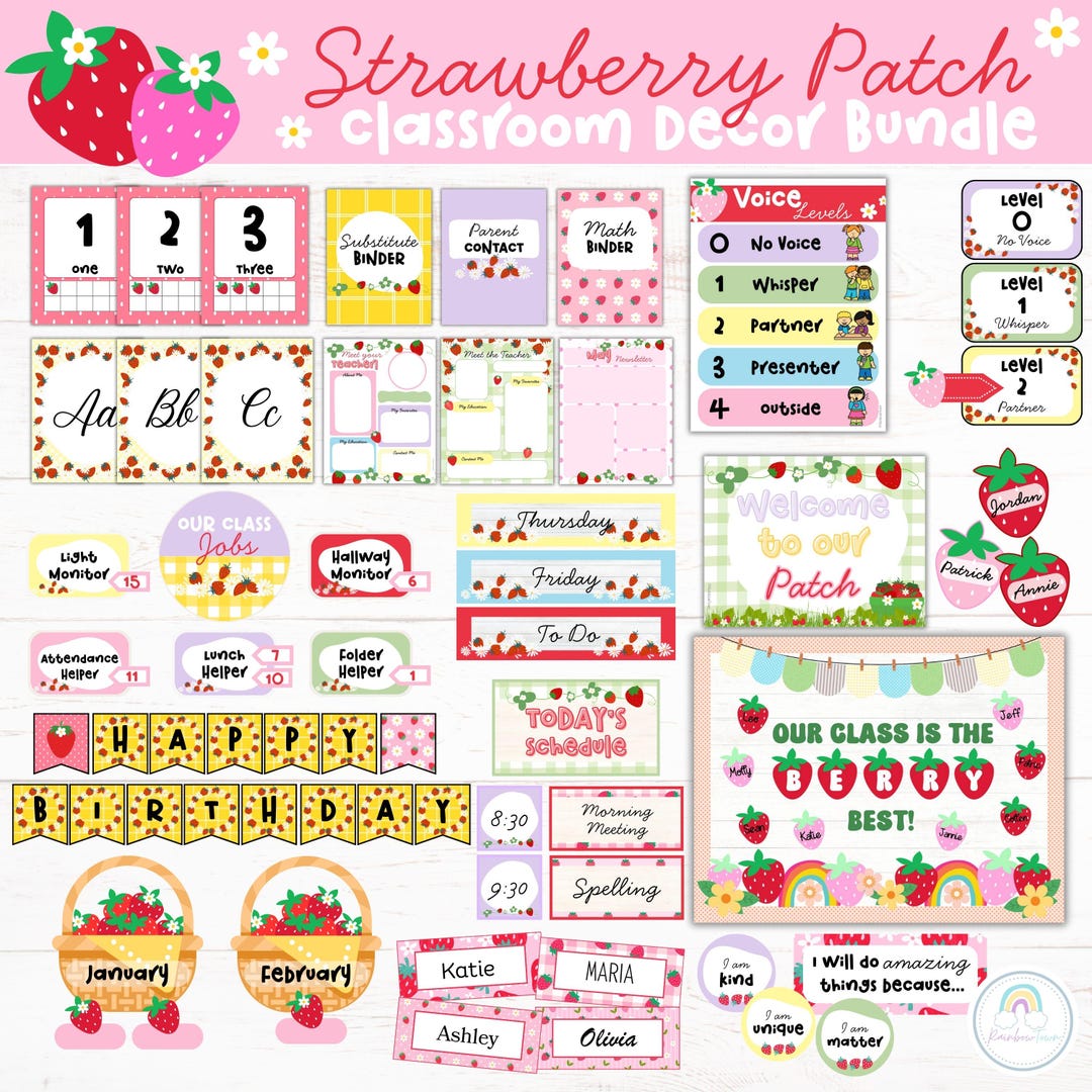 Strawberry Patch Classroom Decor Bundle Printable & Editable - Etsy