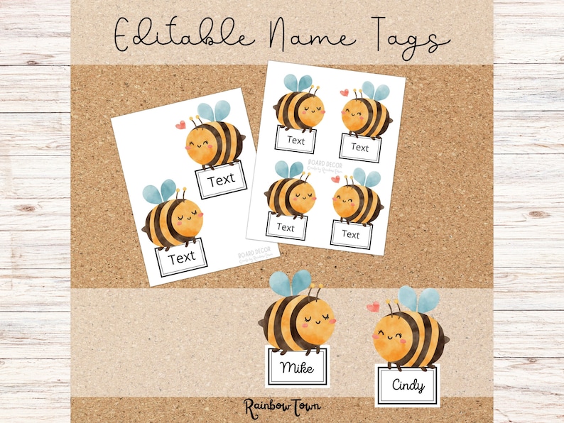BEE Editable Name Tags Spring Summber Bulletin Board Decorations - Etsy