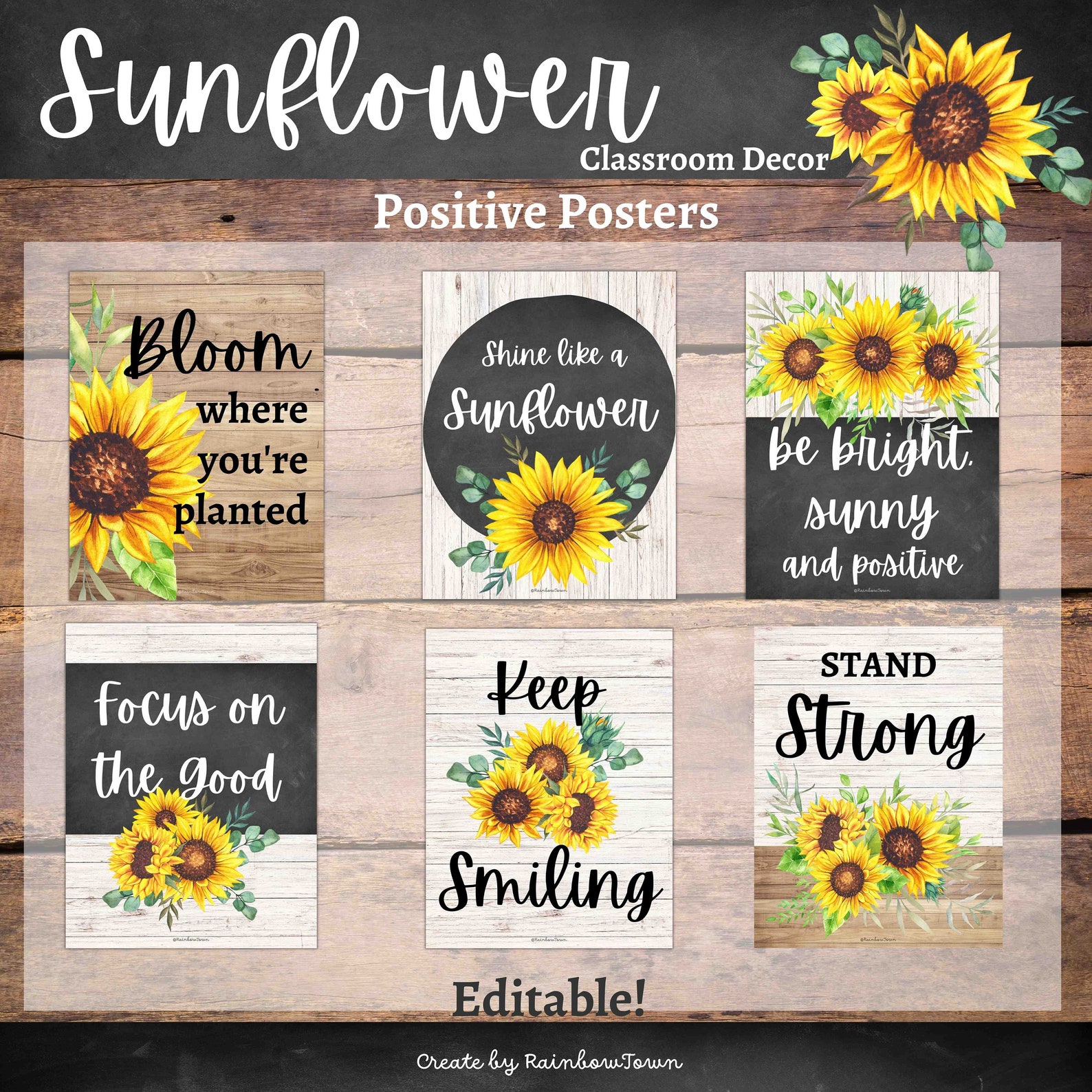 Sunflower Farmhouse Classroom Decor BUNDLE Editable - Etsy