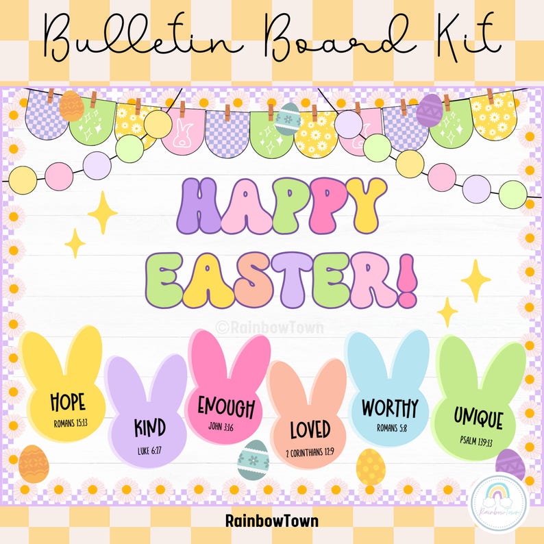 Easter Bulletin Board Kit Groovy Bunny Christian Classroom Decor ...