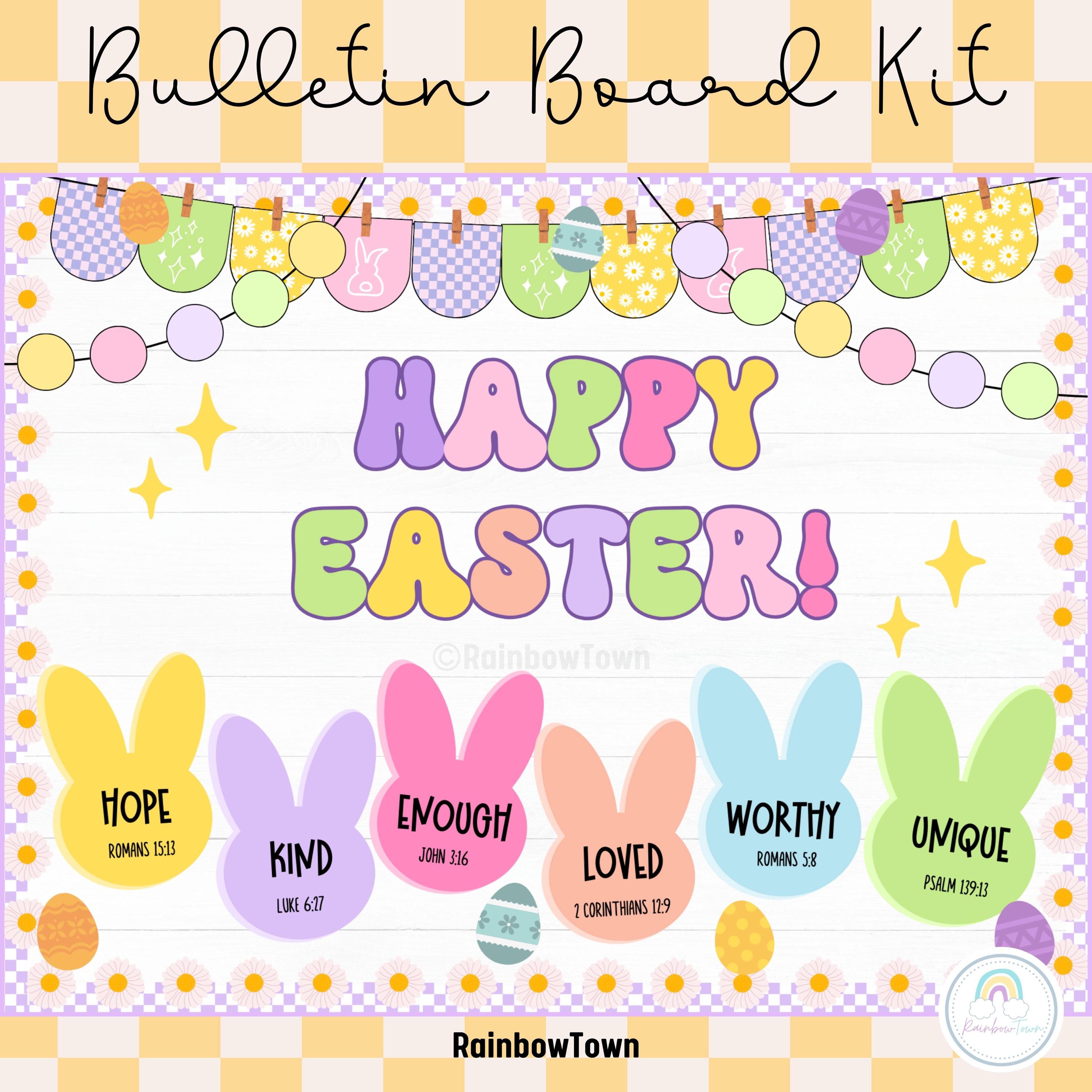 Easter Bulletin Board Kit Groovy Bunny Christian Classroom Decor ...