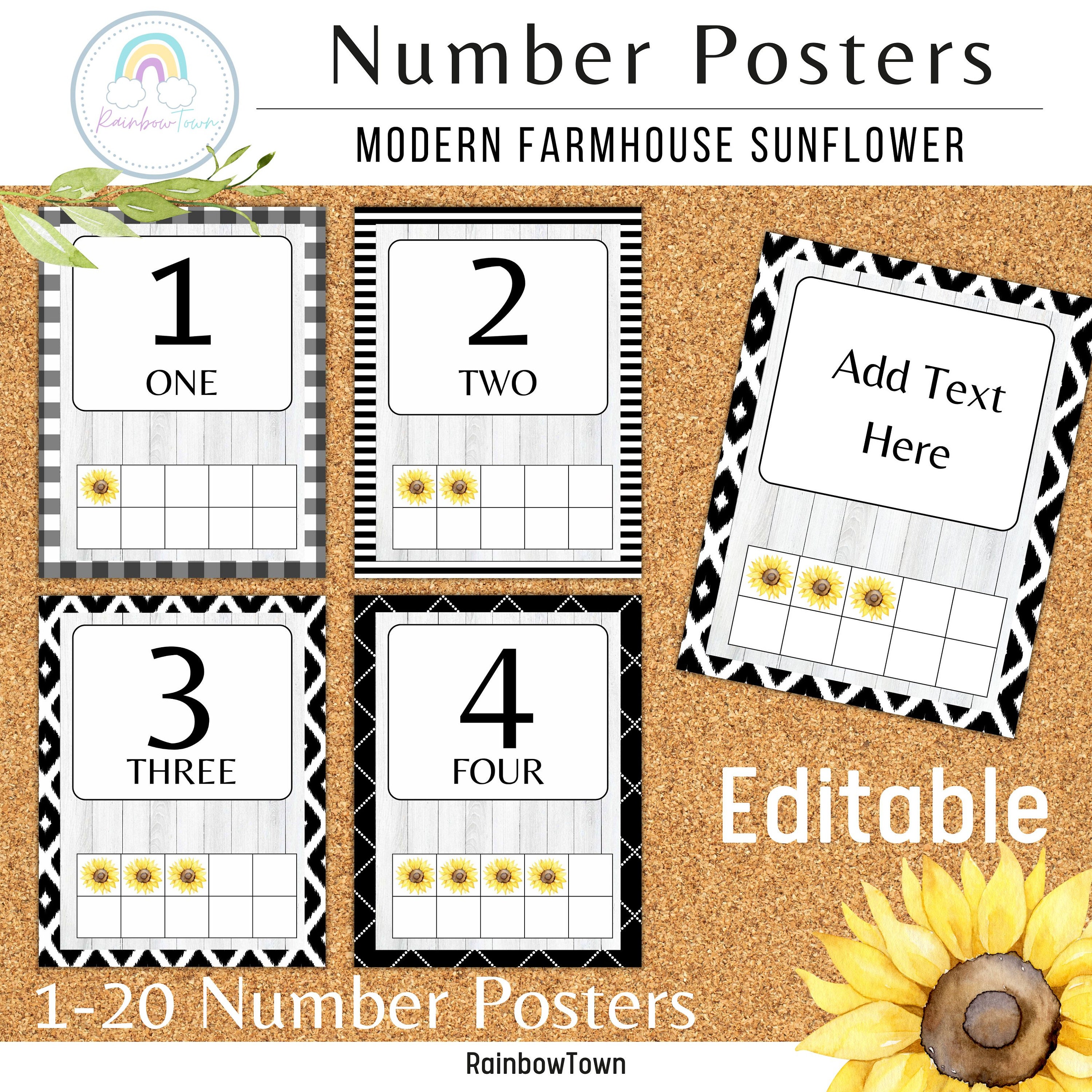 Modern Farmhouse Sunflower Classroom Decor Bundle Printable & Editable ...
