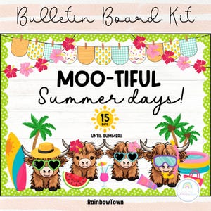Countdown to Summer Bulletin Board Highland Cow April Classroom Decro ...