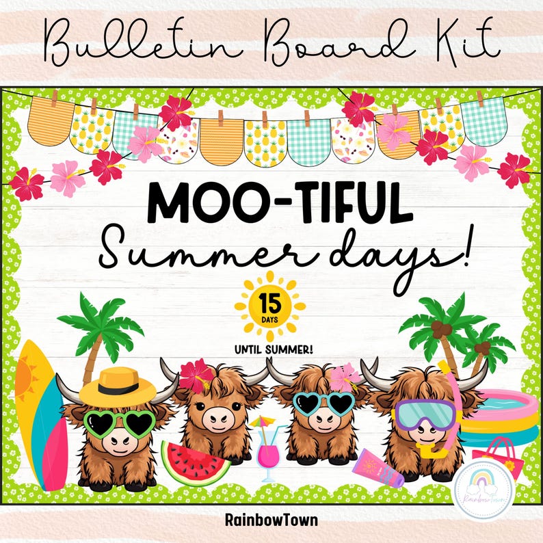 Countdown to Summer Bulletin Board Kit Highland Cow Classroom Decor ...