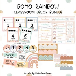 Boho Rainbow Classroom Decor Bundle Neutral Calm Classroom Decorations ...