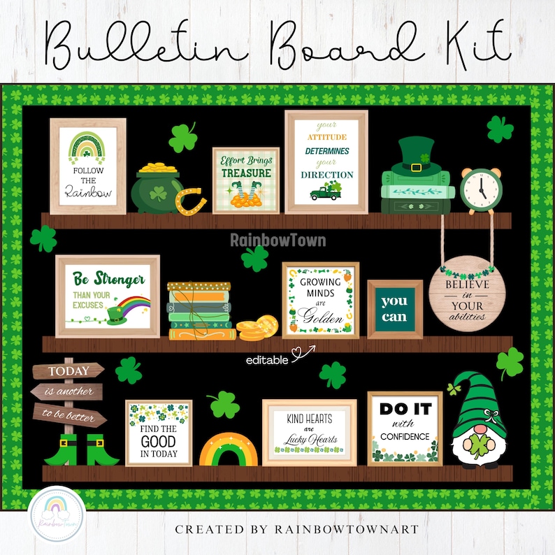 St. Patrick's Day Bulletin Board Printable Shelf Classroom Door Decor ...