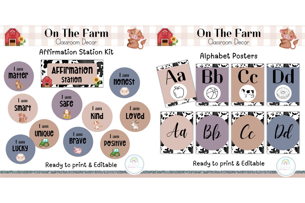 Farm Animal Classroom Decor Bundle Printable & Editable - Etsy