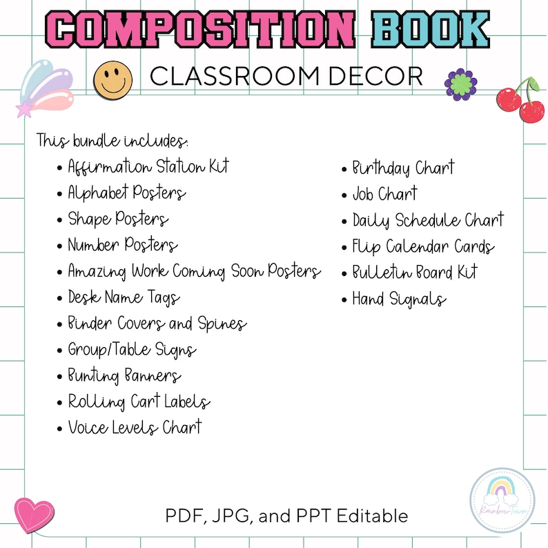 Composition Notebook Classroom Decor Bundle Groovy Retro Theme ...
