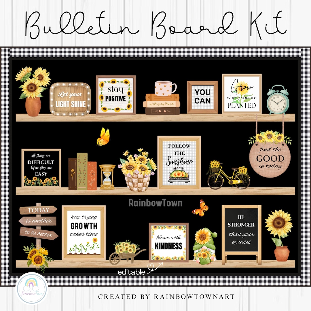 Spring Bulletin Board Kit Sunflower Farmhouse Motivation Classroom Door ...