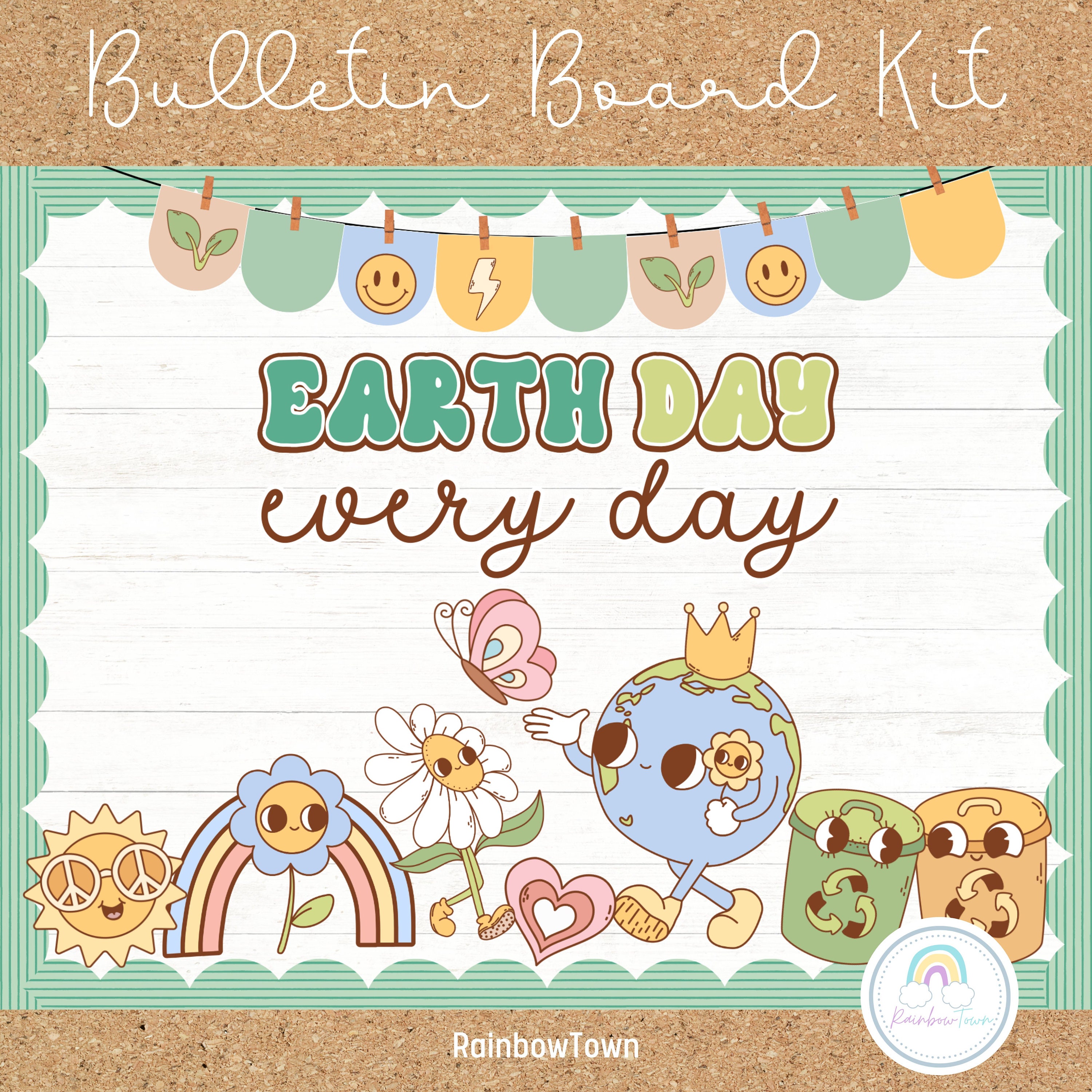 Earth Day Bulletin Board Spring Bulletin Board Kit Groovy Retro ...