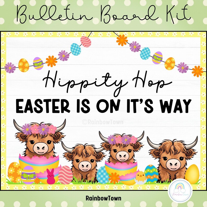 Easter Bulletin Board Kit Highland Cow Theme Classroom Decor Printable ...