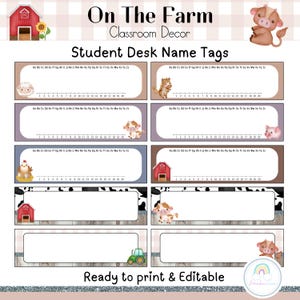 Editable Student Desk Name Plates Name Tags Farm Theme Neutral ...