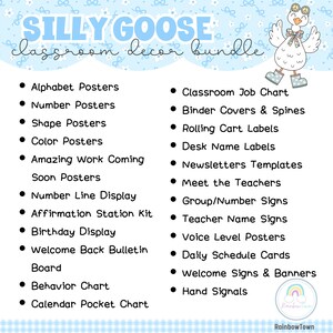 Goose Classroom Decor Bundle Blue Preppy Classroom Decorations Editable ...