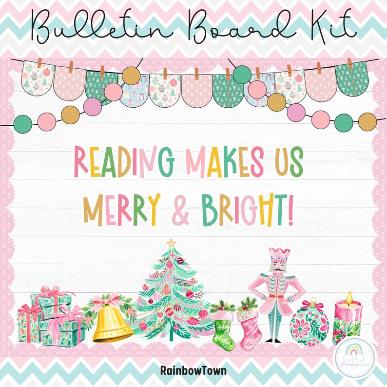 Christmas Bulletin Board Kit Preppy Pink Christmas Classroom Decor ...