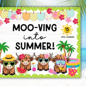 Countdown to Summer Bulletin Board Highland Cow April Classroom Decro ...
