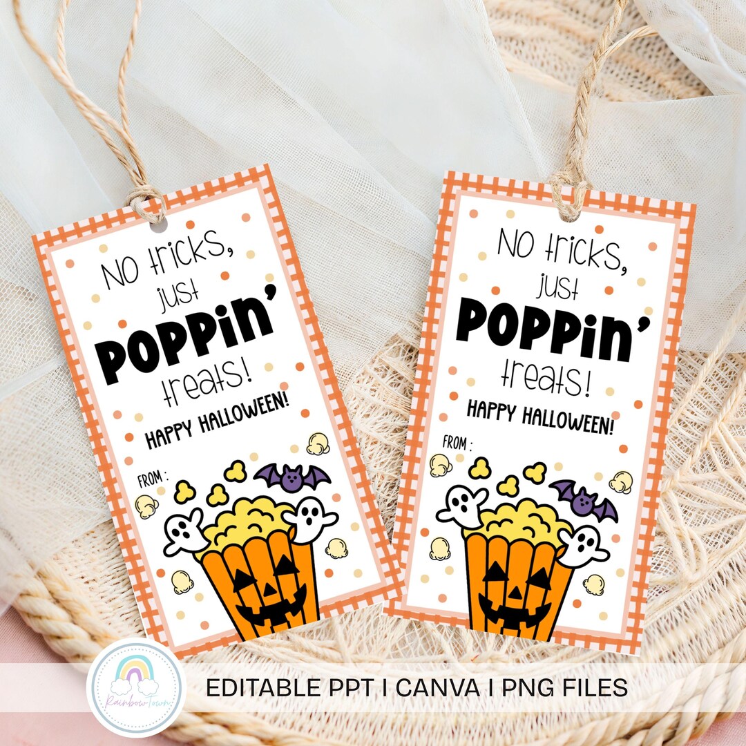 Halloween Popcorn Gift Tags Trick or Treat Poppin Favor Tags Printable ...