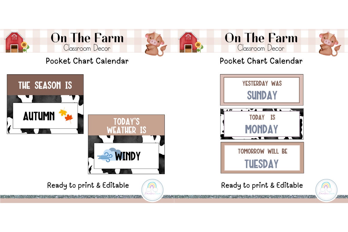 Farm Animal Classroom Decor Bundle Printable & Editable - Etsy