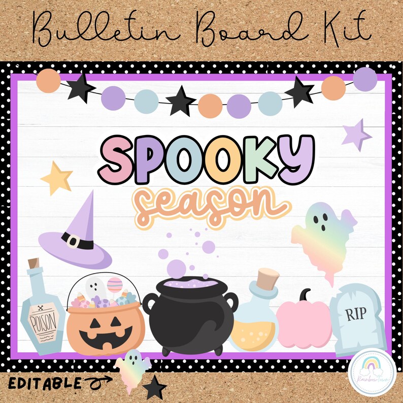 Halloween Bulletin Board Kit Groovy Pastel Classroom Decor Printable ...