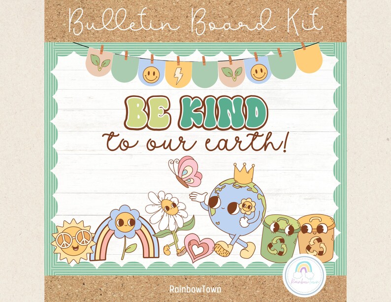 Earth Day Bulletin Board Spring Bulletin Board Kit Groovy Retro ...