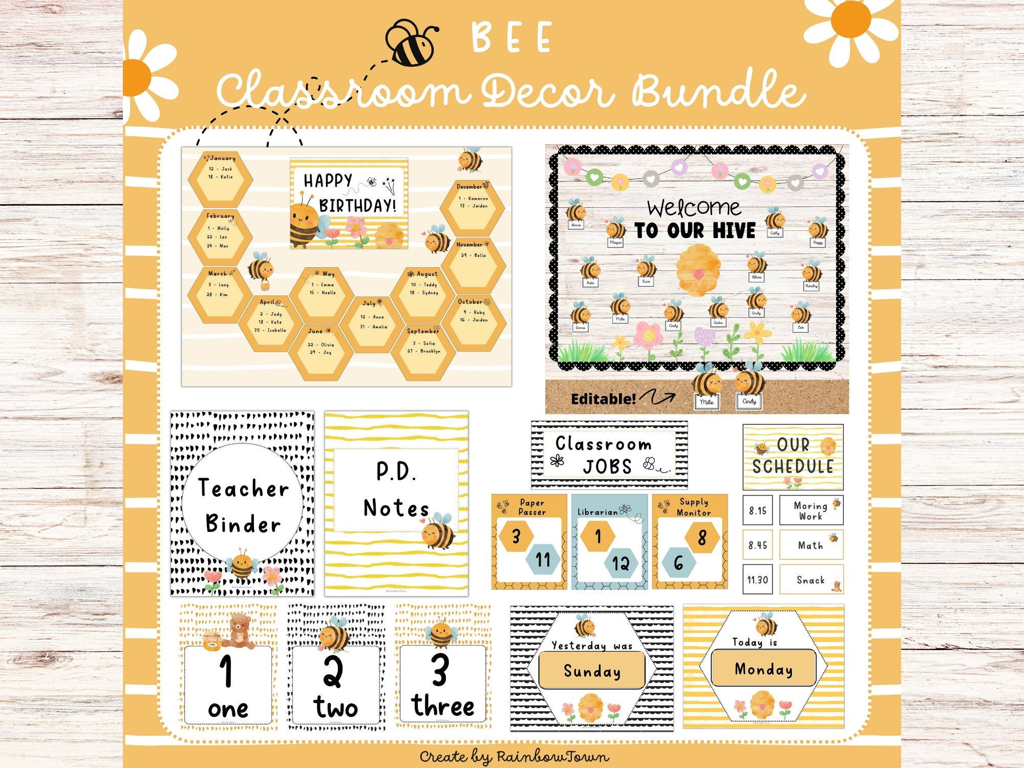 Honey Bee Classroom Decor Bundle Printable & Editable - Etsy