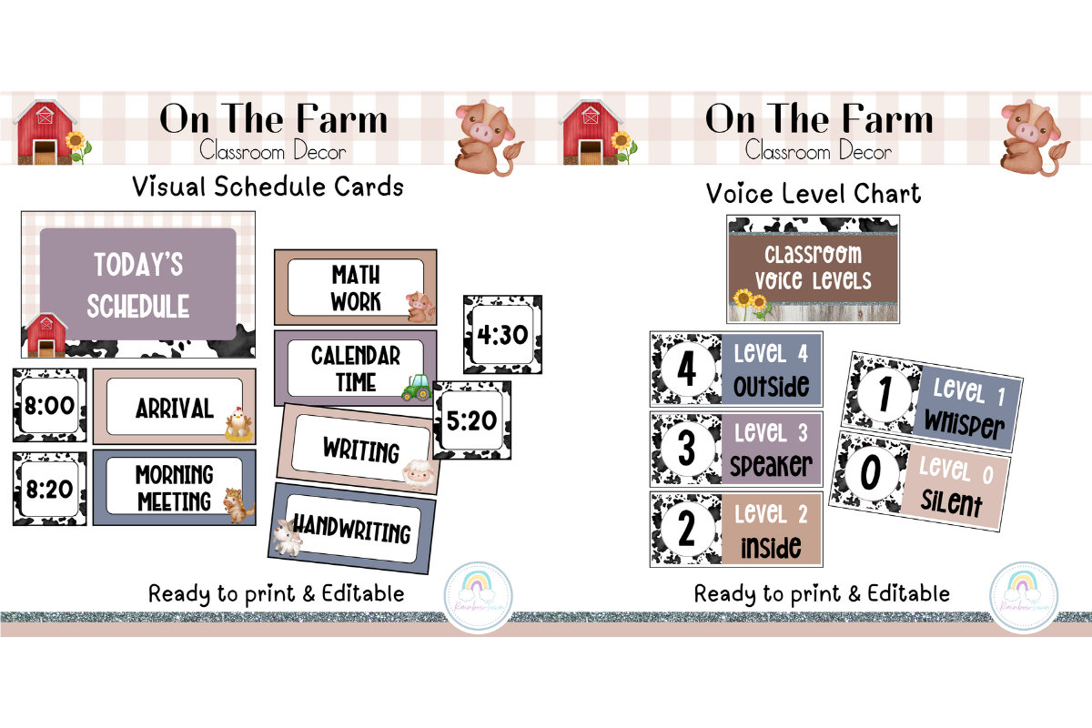 Farm Animal Classroom Decor Bundle Printable & Editable - Etsy