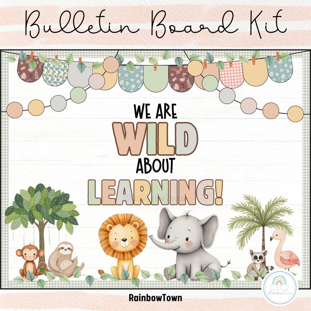 Safari Classroom Bulletin Board Kit: Boho Decor (printable PDF & JPG ...