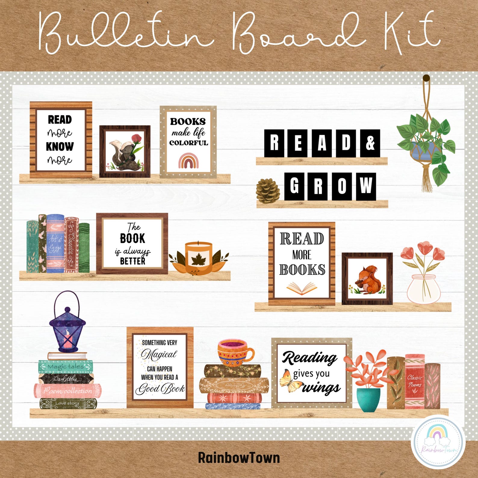 Fall Bulletin Board Kit Bookshelf Autumn Classroom Decorations ...