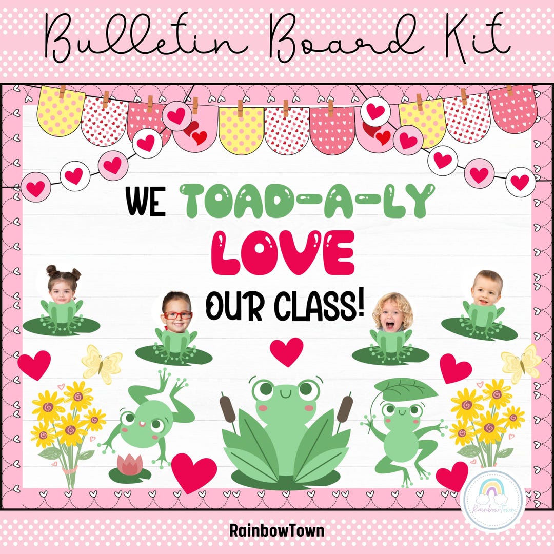 Valentine's Bulletin Board Kit Frog Theme Classroom Door Decorations ...
