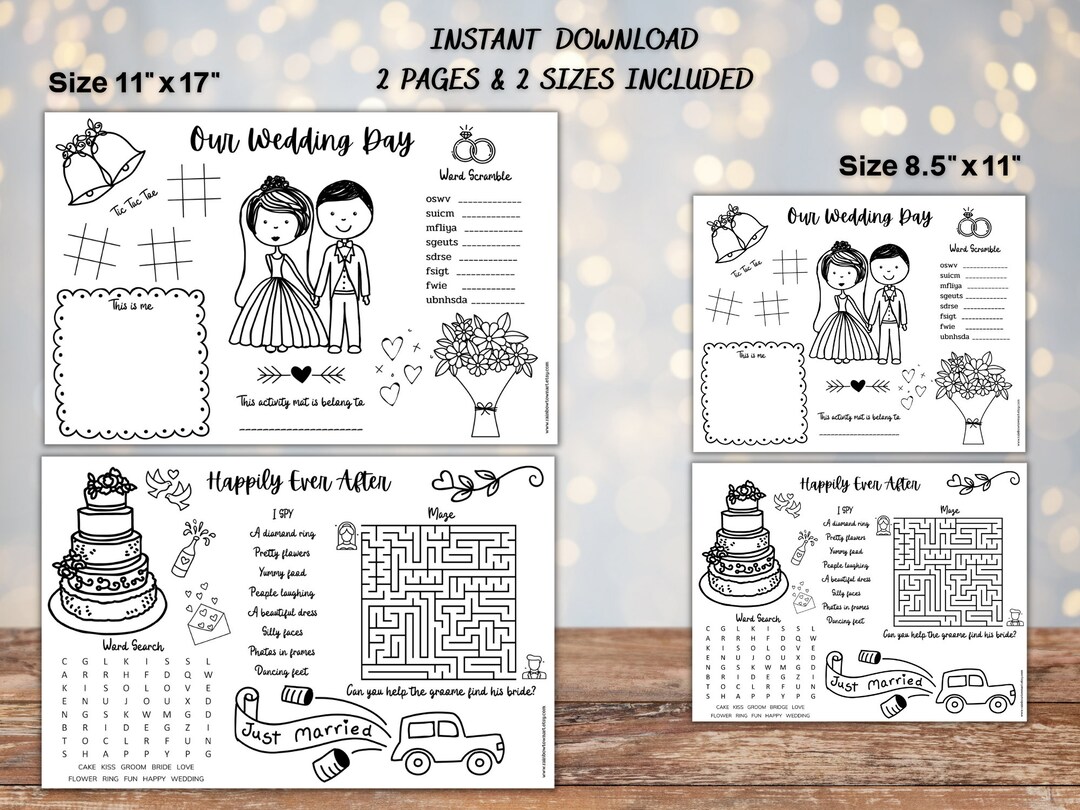 Wedding Kids Activity Coloring Mat Kids Wedding Placemat Kids Table ...