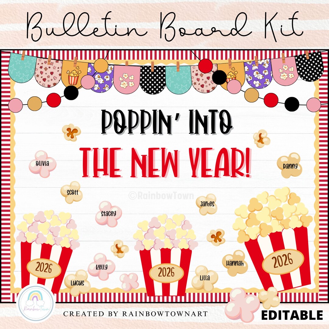 New Year Bulletin Board Kit Popcorn Classroom Decor Printable ...