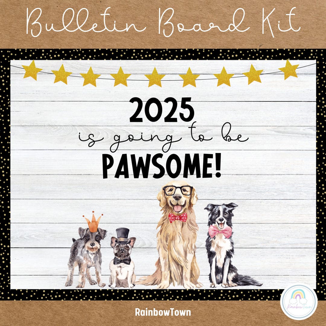 New Year January Bulletin Board Kit Door Decor Editable Dogs Theme - Etsy