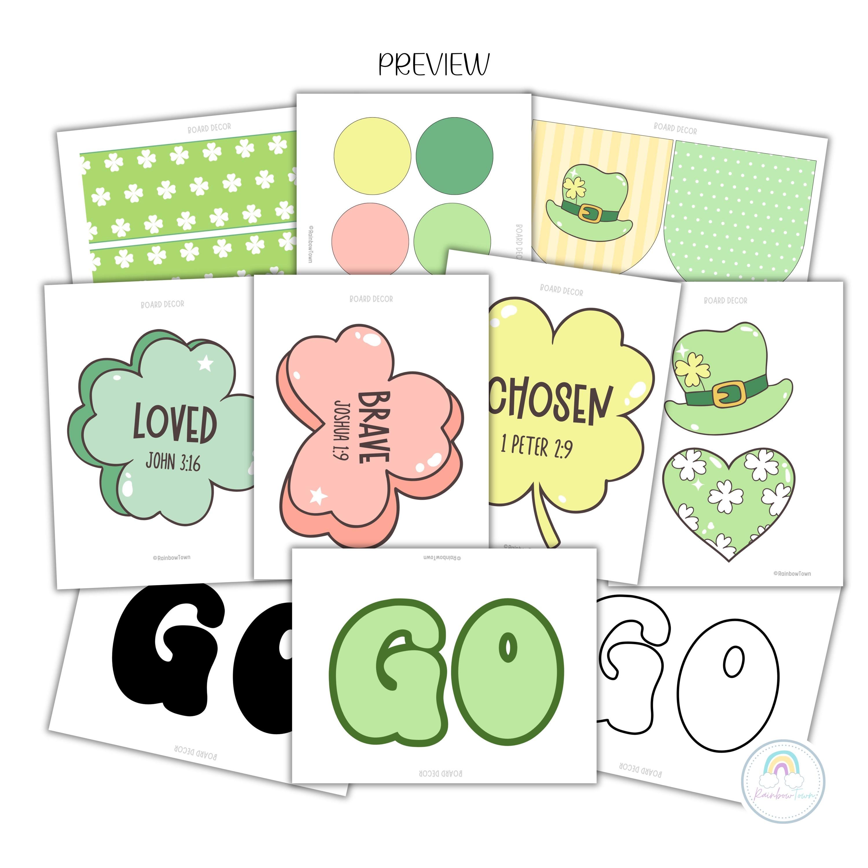 St. Patrick's Day Bulletin Board Kit Shamrock Christian Classroom Decor ...