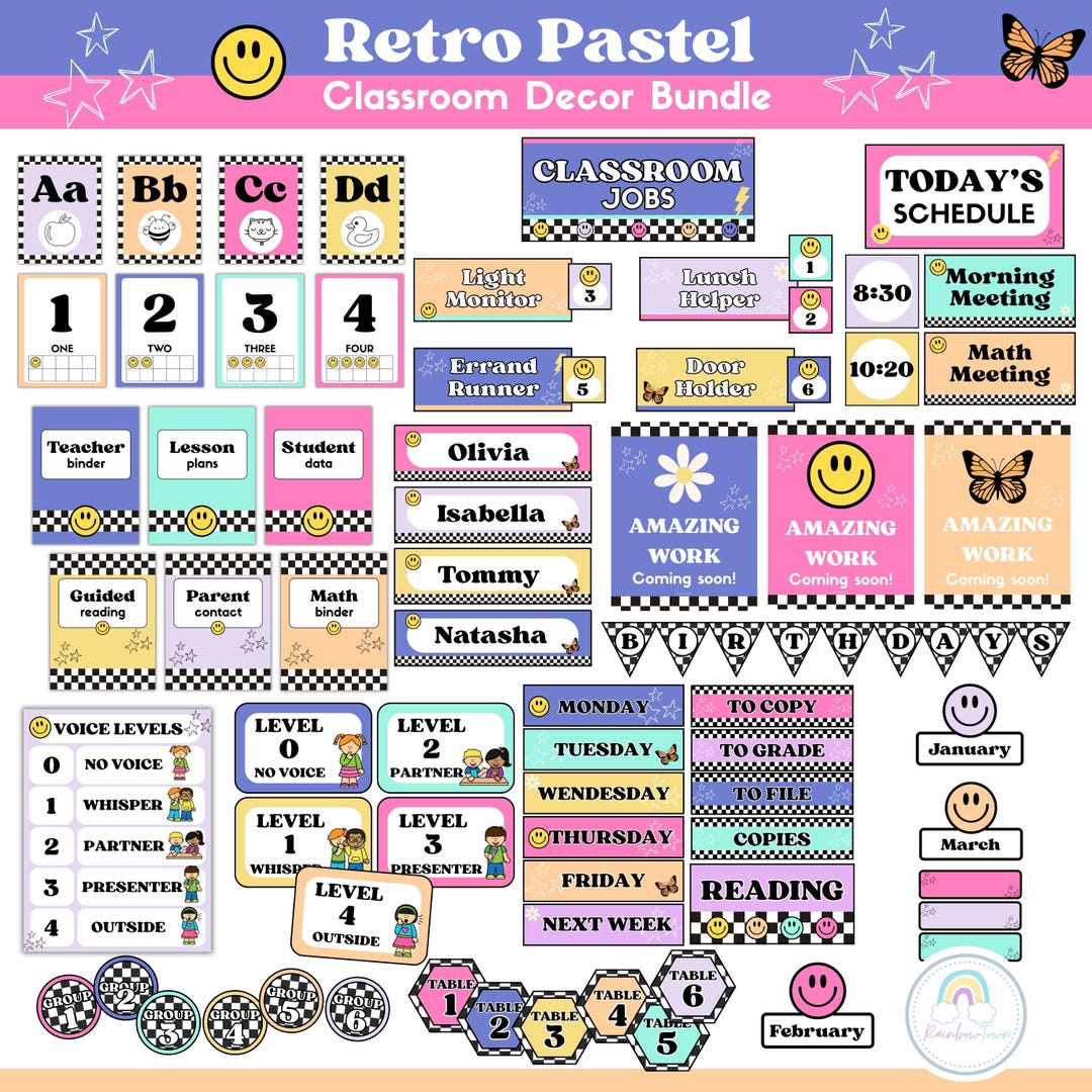 Retro Classroom Decor Bundle Classroom Theme Groovy Bright Classroom ...