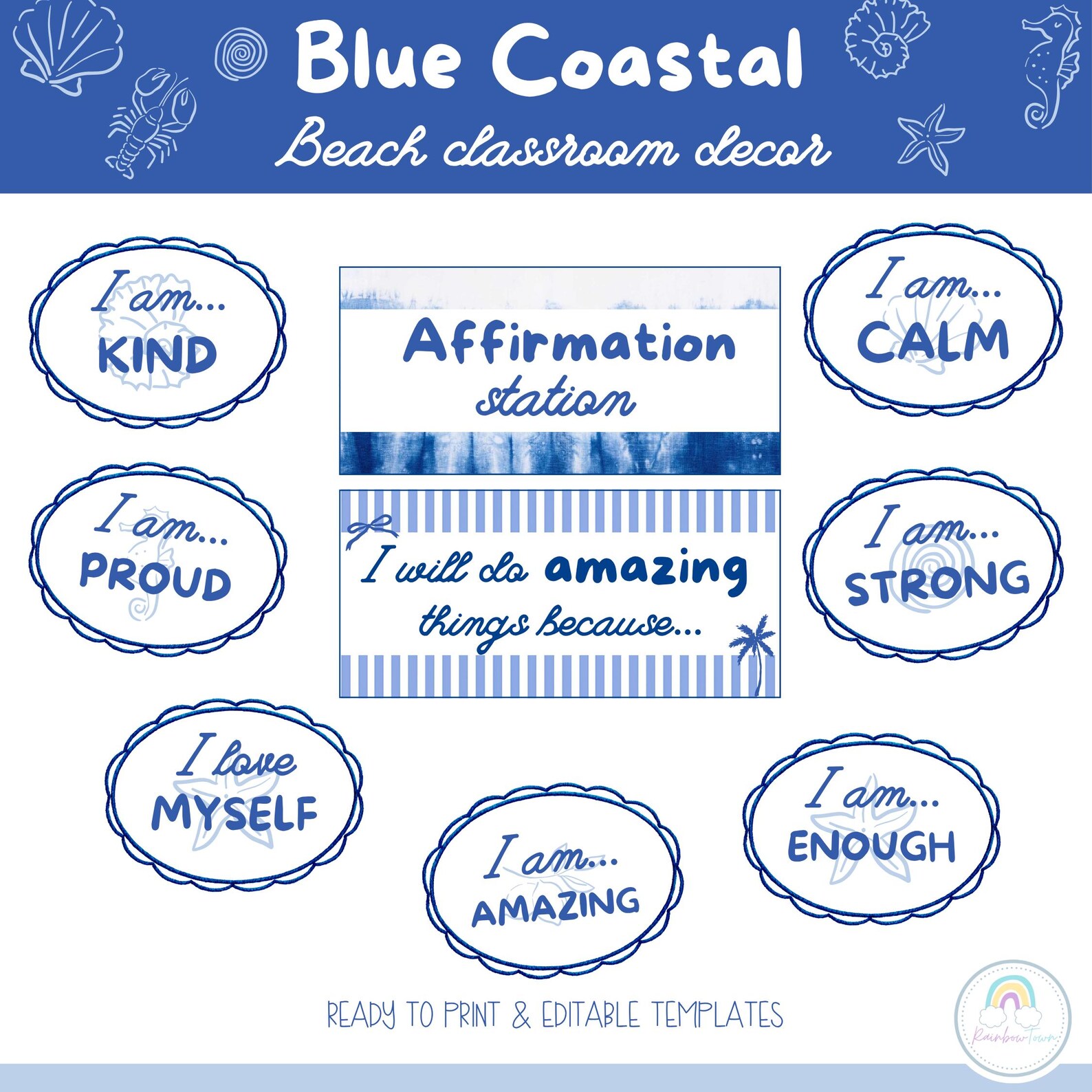 Blue Coastal Classroom Decor Bundle Beach Theme Printable & Editable - Etsy