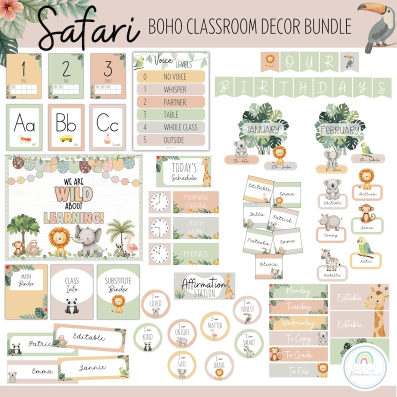 Safari Classroom Decor Bundle Boho Jungle Theme Decorations Printable ...