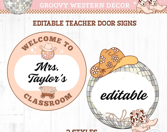 Editable Teacher Door Sign Disco Cowboy Classroom Decor Printable - Etsy