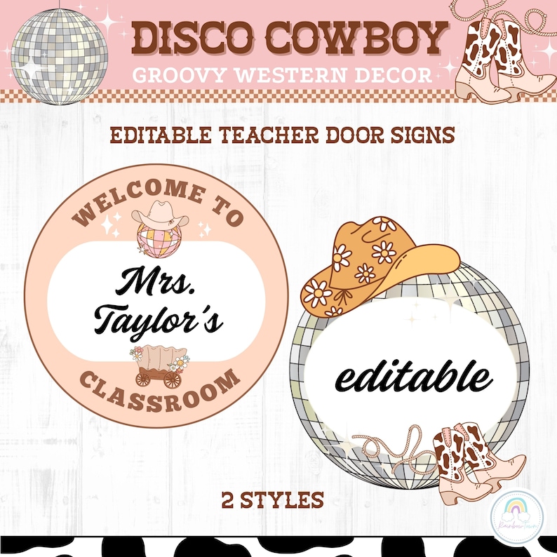 Editable Teacher Door Sign Disco Cowboy Classroom Decor Printable - Etsy
