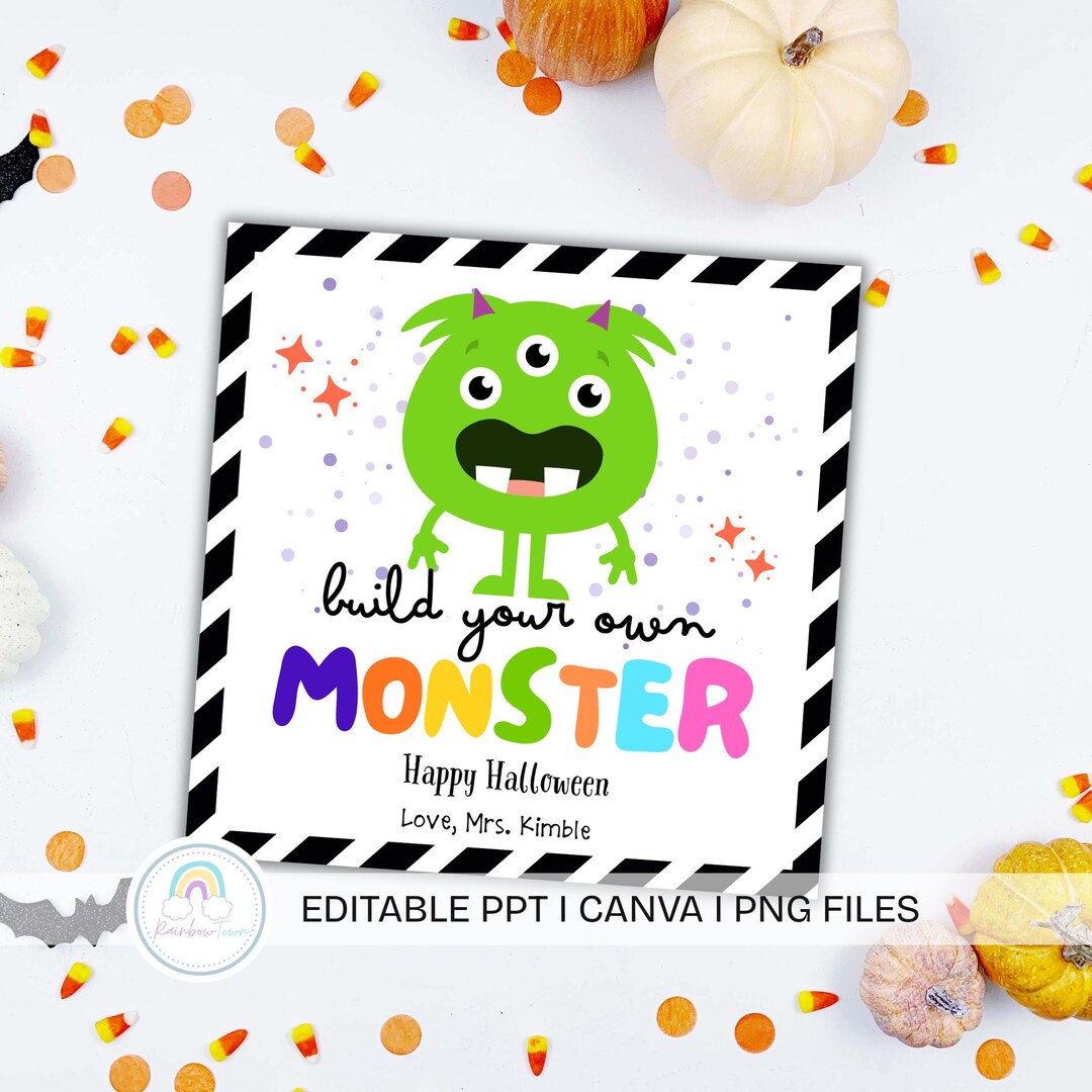 Monster Halloween Printable Gift Tags Party Favor Editable Labels ...