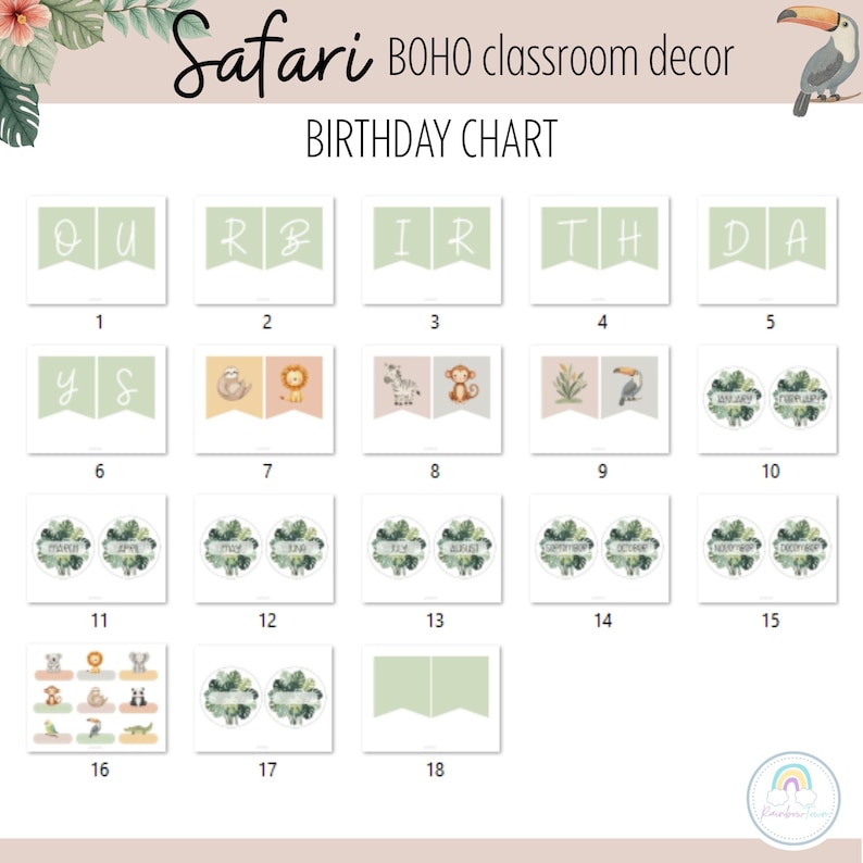 Birthday Bulletin Board Safari Boho Classroom Decor Printable ...