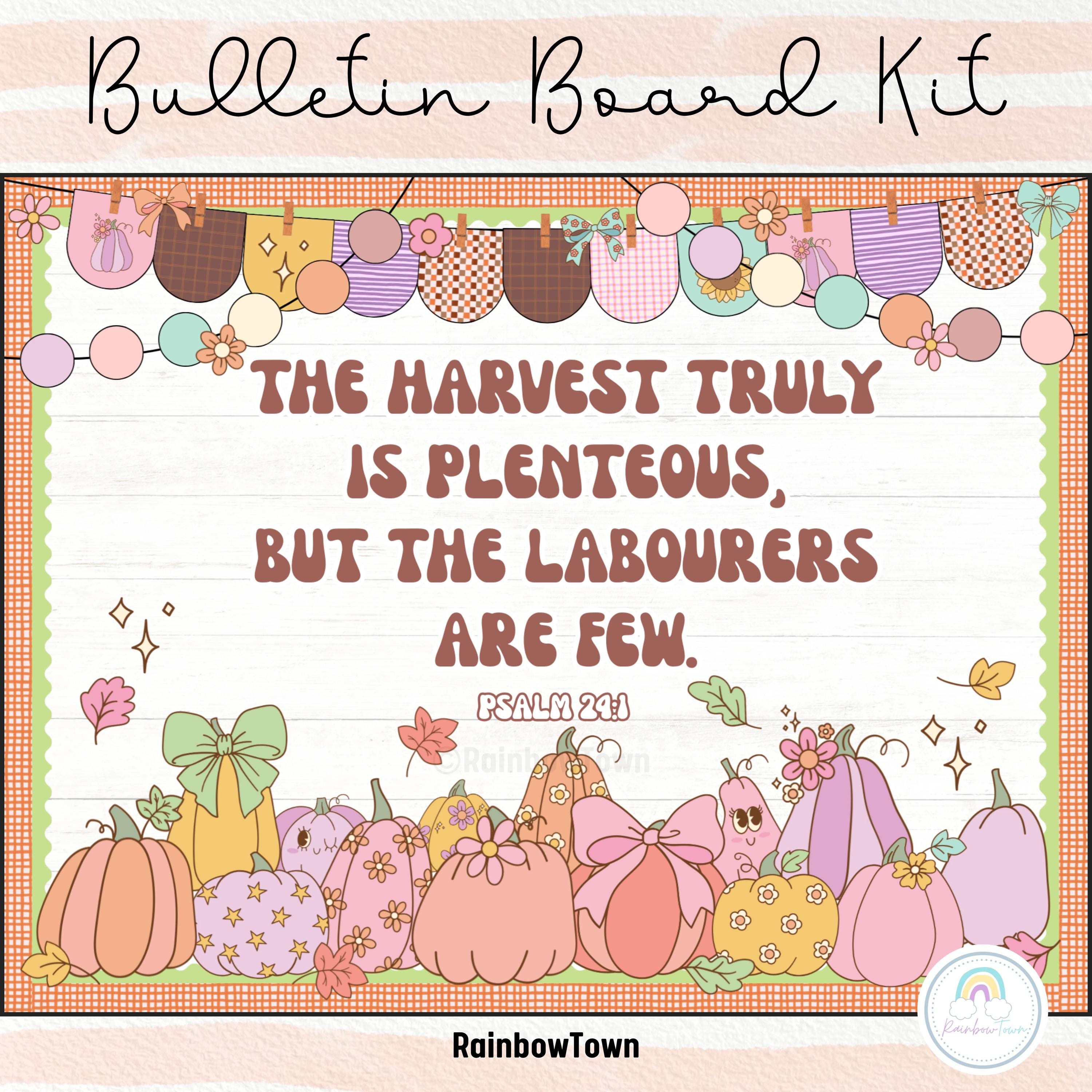 Fall Bulletin Board Kit Groovy Pastel Pumpkin Christian Classroom Decor ...