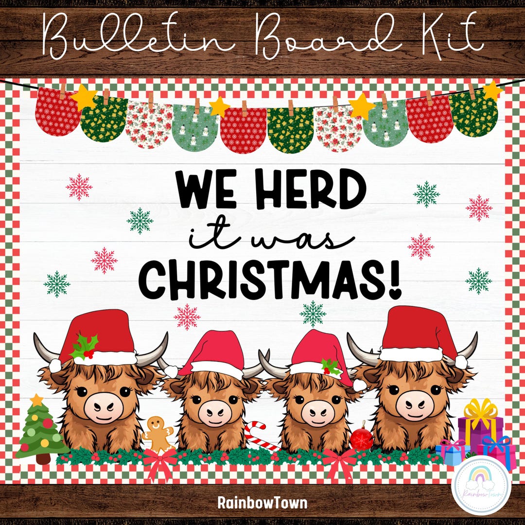 Highland Cow Christmas Bulletin Board Kit | Winter Holiday Classroom ...