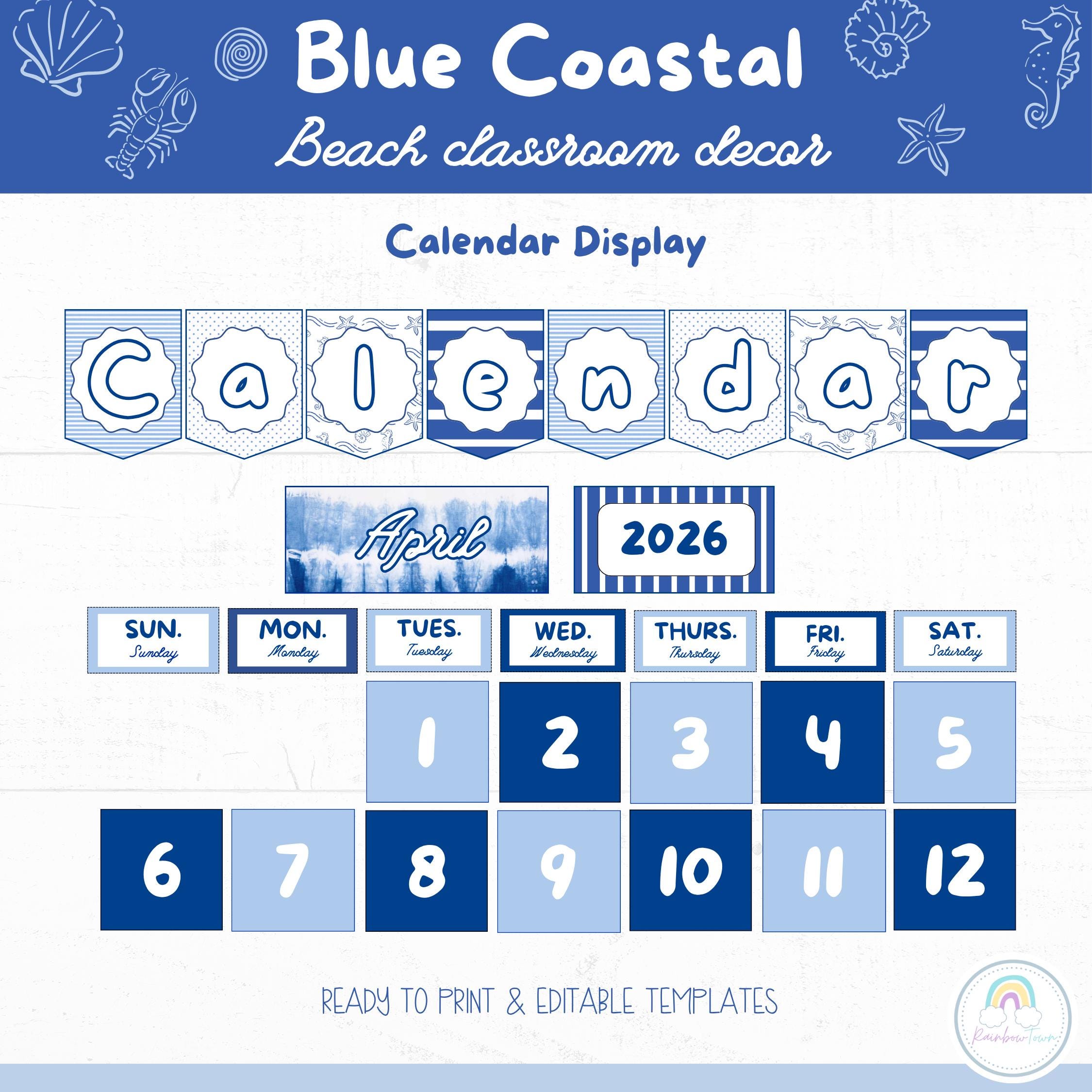 Blue Coastal Classroom Decor Bundle Beach Theme Printable & Editable - Etsy