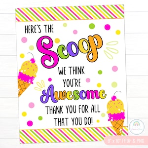 Ice Cream Teacher Appreciation Printable Thank You Sign Teacher Nurse ...