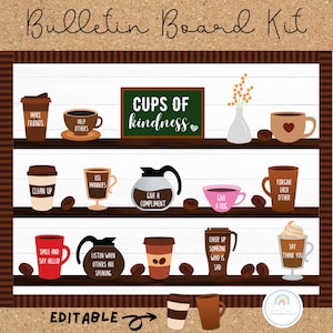 Coffee Theme Bulletin Board: Cups of Kindness Printable & Editable - Etsy