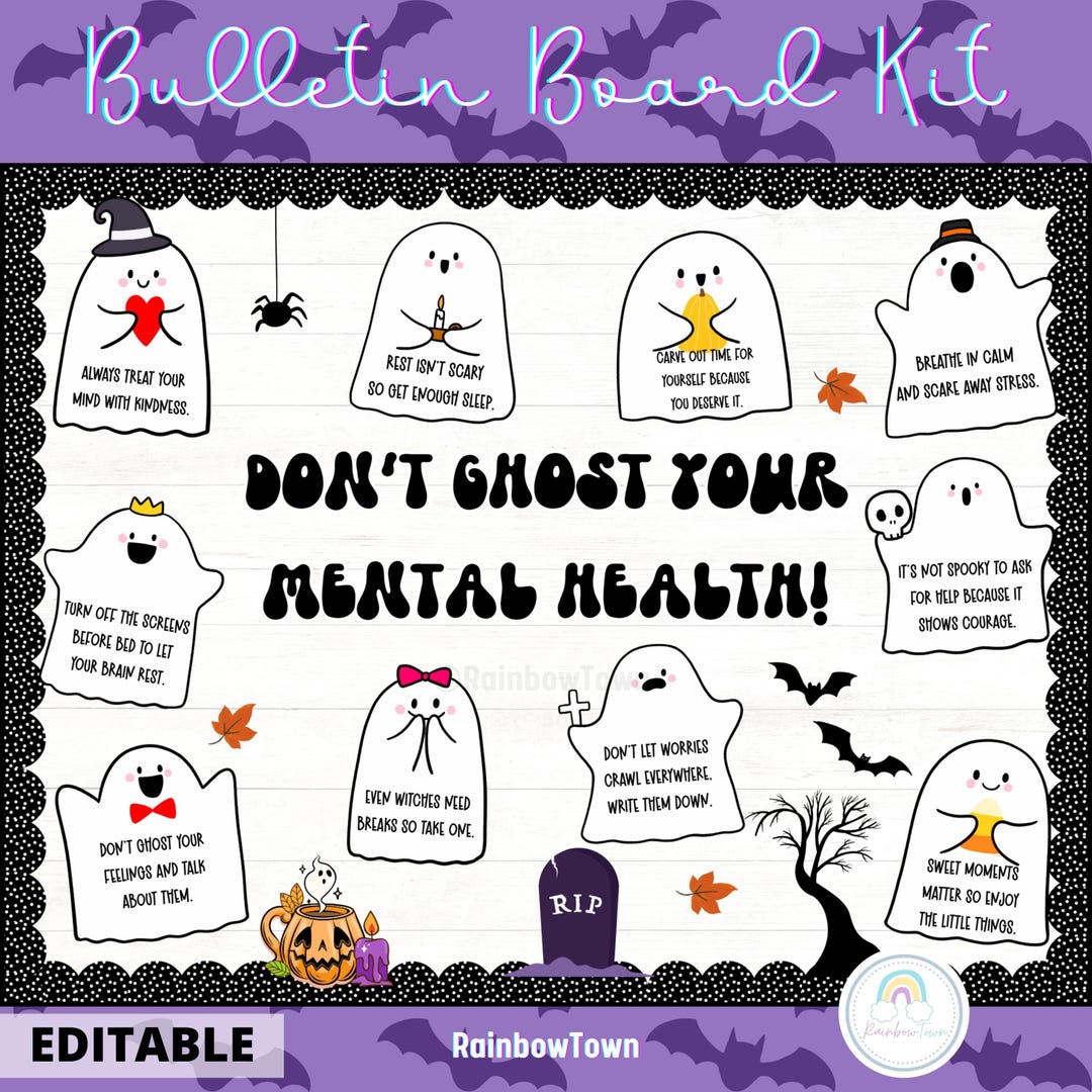 Halloween Mental Health Bulletin Board Kit | School Nurse Classroom ...
