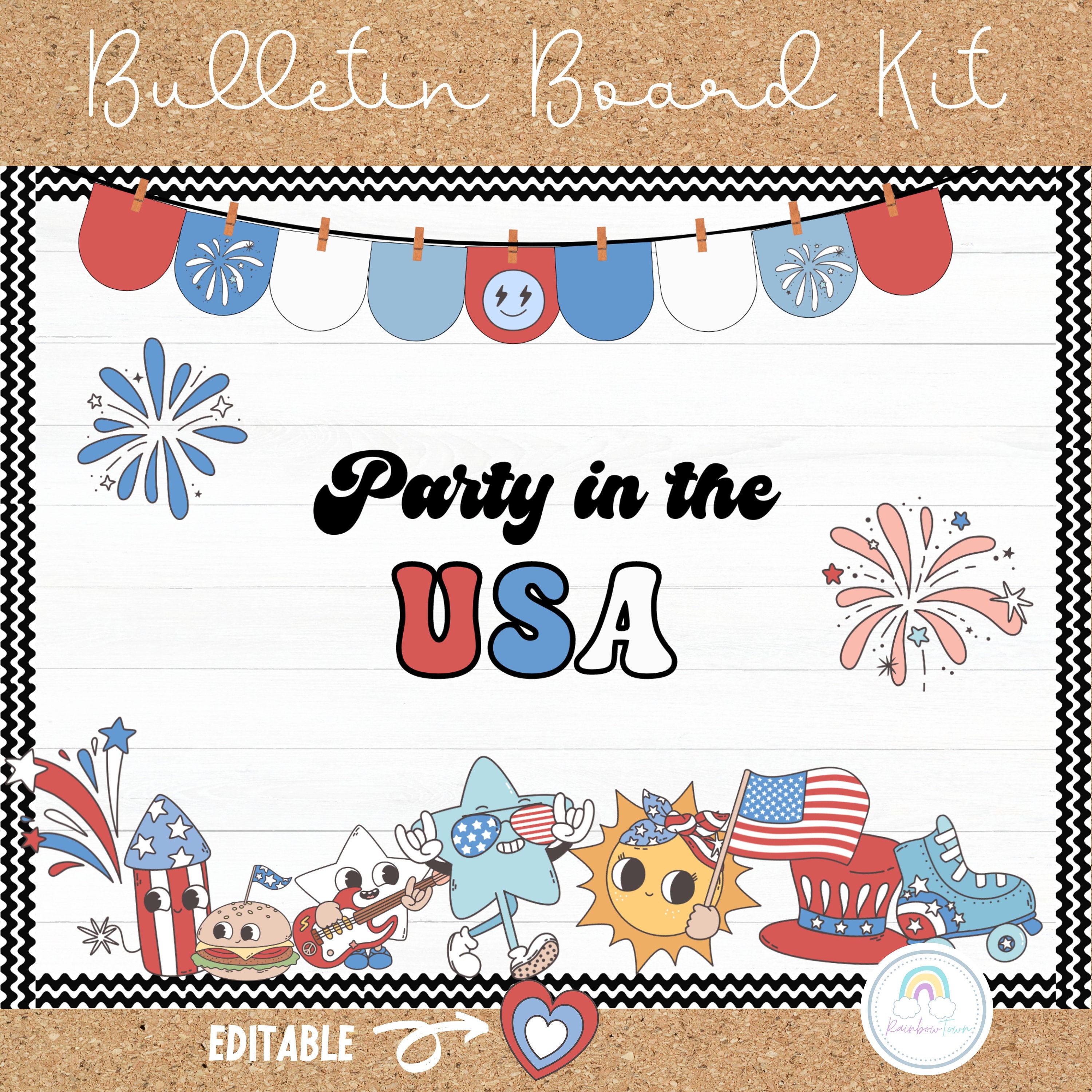 4th of July Bulletin Board Kit Groovy Patriotic Classroom Decor (PDF ...