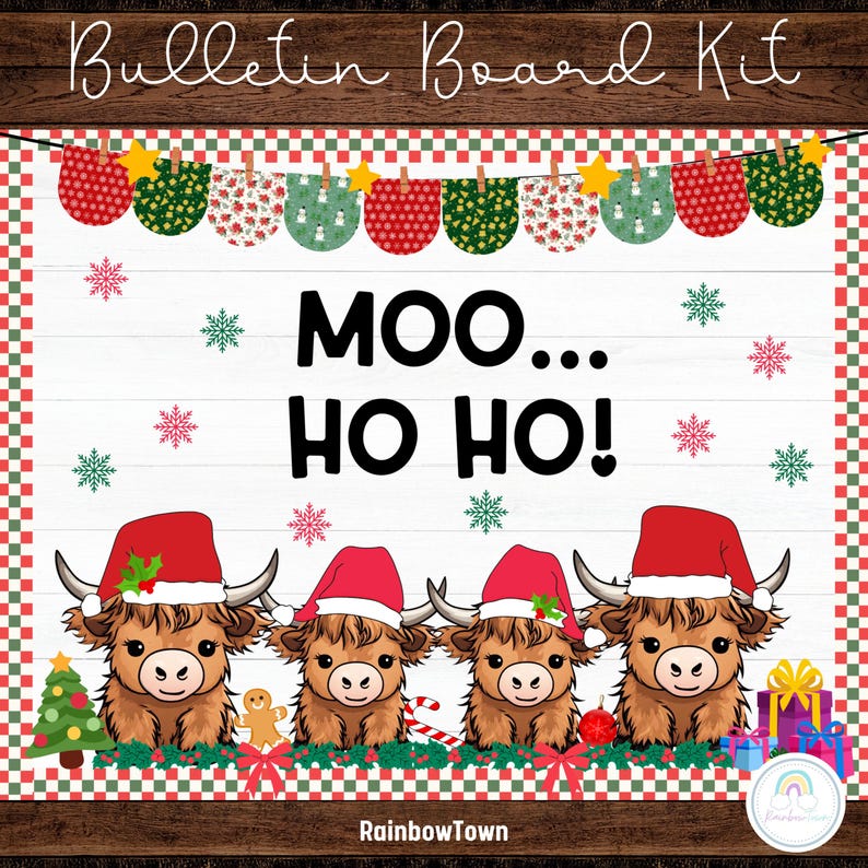 Highland Cow Christmas Bulletin Board Kit | Winter Holiday Classroom ...